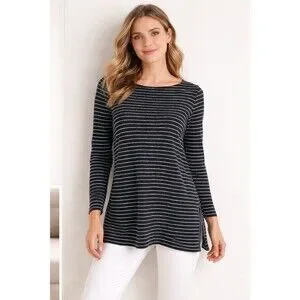 J. Jill | Tops | J Jill Petite Small Black White Striped Tunic Top Long ...